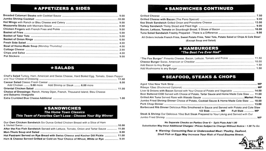 Menu - After the Fox