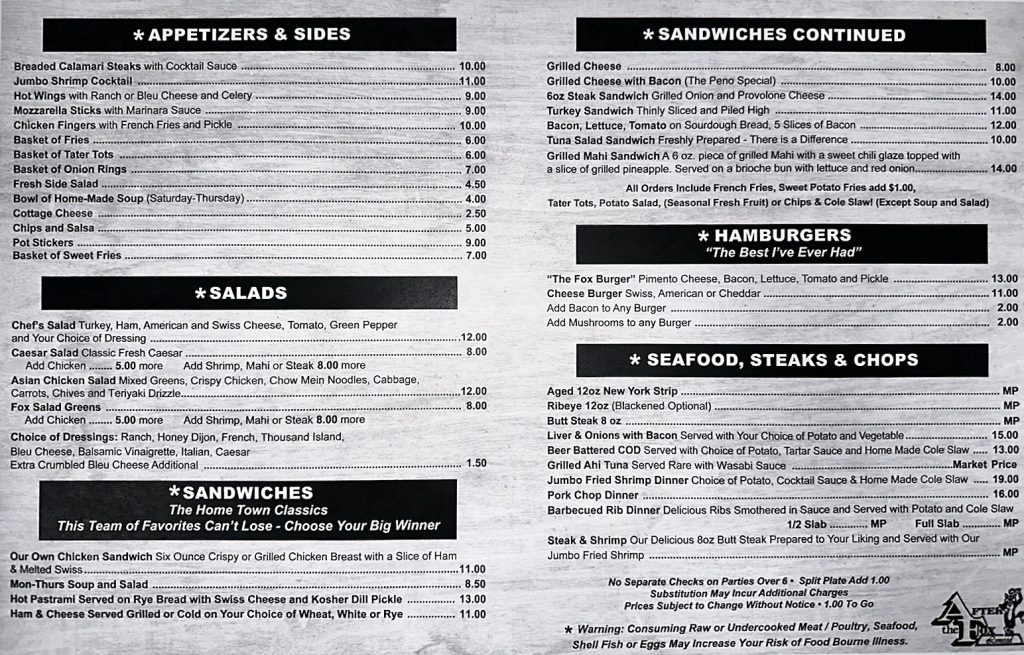 Menu - After the Fox