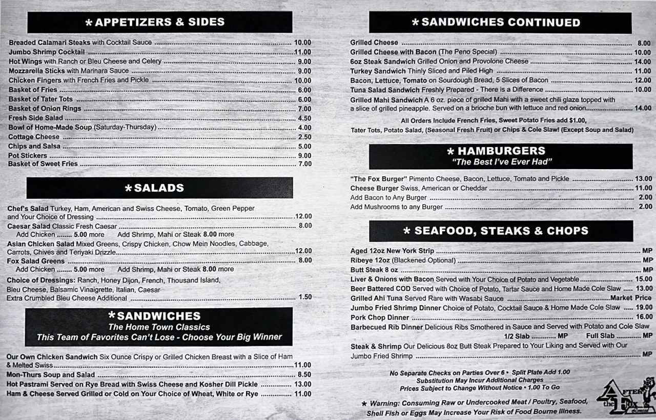 Menu - After the Fox